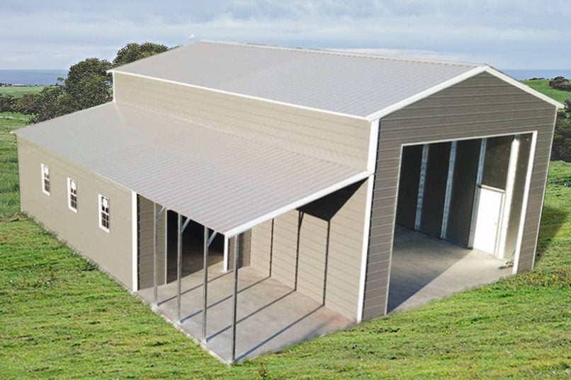 The Melanie Garage Enclosed Lean To 28x35x12/7 - Big Buildings Direct